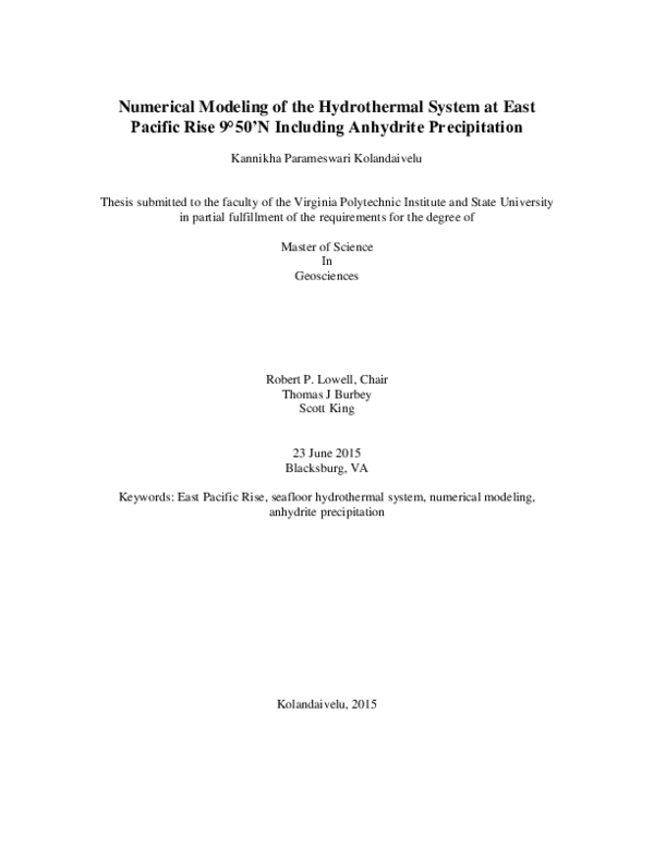 Pdf Numerical Modeling Of The Hydrothermal System At East Pacific