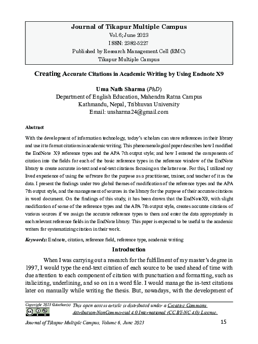 (PDF) Creating Accurate Citations in Academic Writing by Using Endnote X9