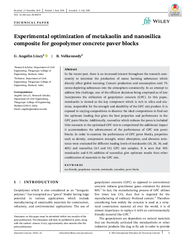 (PDF) Experimental optimization of metakaolin and nanosilica composite for geopolymer concrete ...