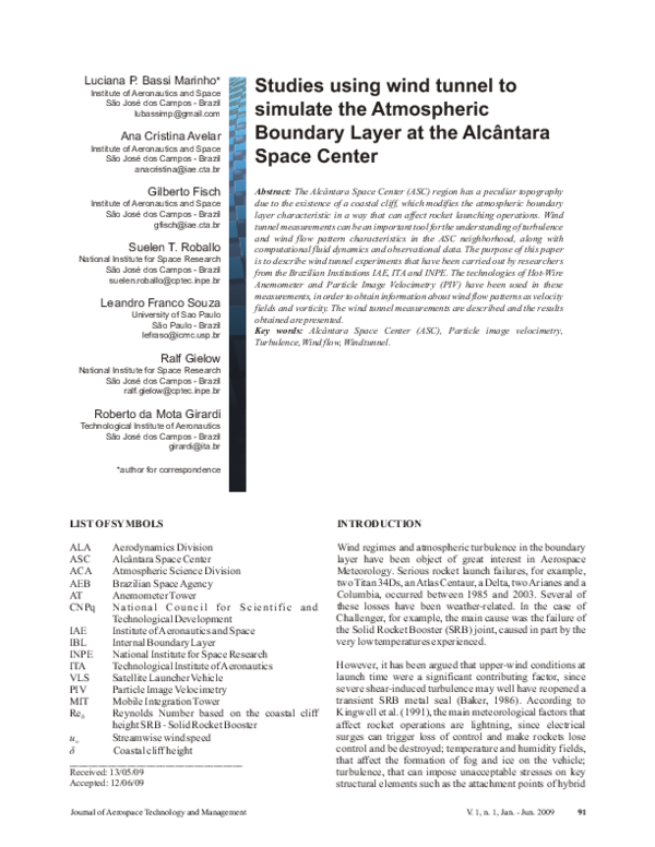 (PDF) Studies using wind tunnel to simulate the atmospheric boundary layer at the Alcântara ...