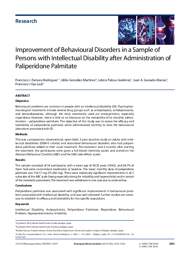 (PDF) The behavioural profile of psychiatric disorders in persons with ...