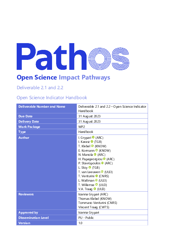 (PDF) PathOS - D2.1 - D2.2 - Open Science Indicator Handbook