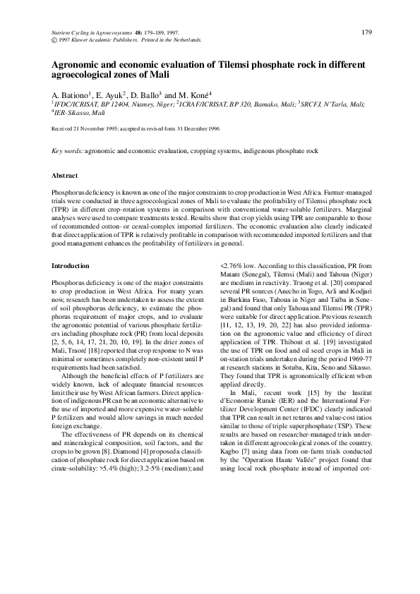 (PDF) Agronomic and economic evaluation of Tilemsi phosphate rock in ...