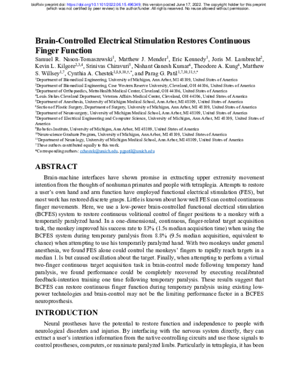 (PDF) Brain-Controlled Electrical Stimulation Restores Continuous ...