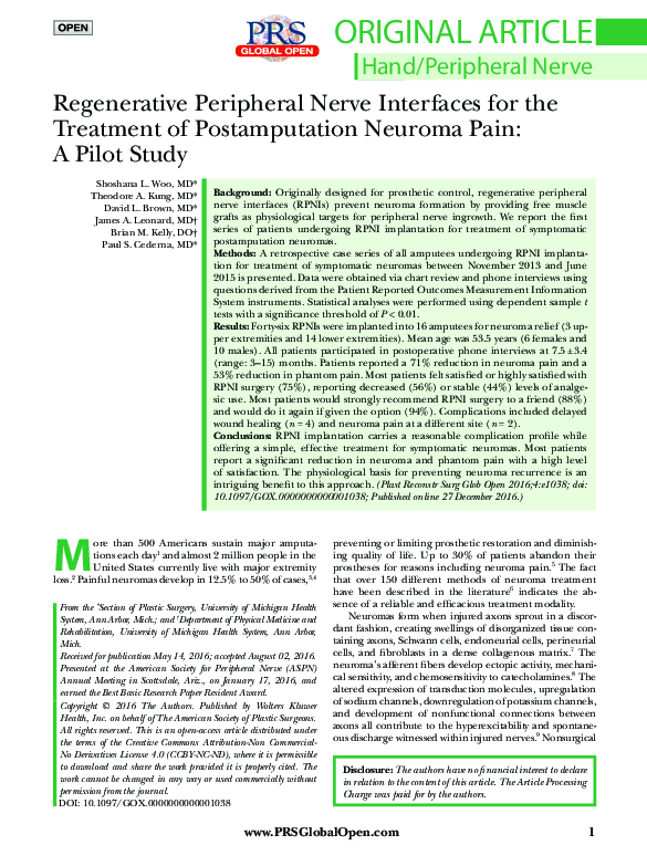 (PDF) Regenerative Peripheral Nerve Interfaces for the Treatment of ...
