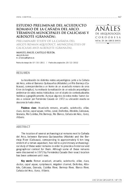 (PDF) Estudio preliminar del acueducto romano de La Cañada del Arco ...