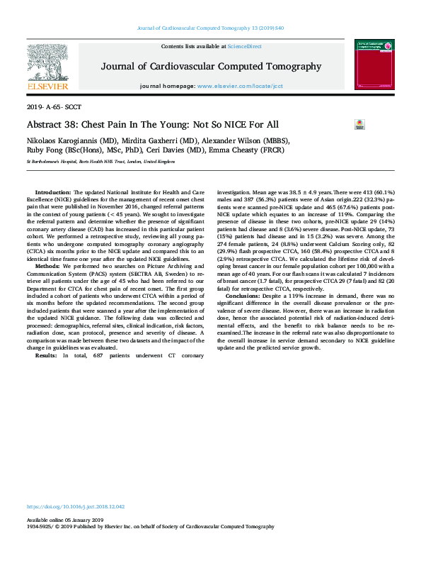 (PDF) Chest Pain In The Young: Not So NICE For All | Ruby Fong ...