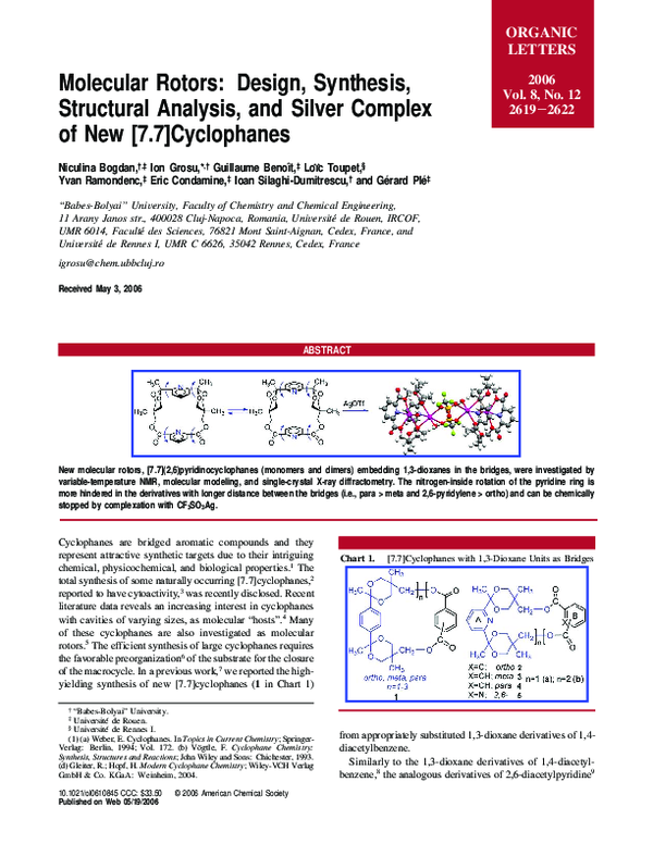 (PDF) Molecular Rotors: Design, Synthesis, Structural Analysis, and Silver Complex of New [7.7 ...