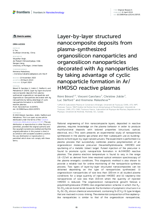 (PDF) Layer-by-layer structured nanocomposite deposits from plasma-synthesized organosilicon ...
