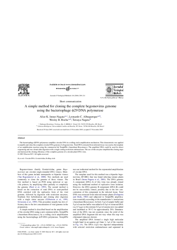 (PDF) A simple method for cloning the complete begomovirus genome using ...