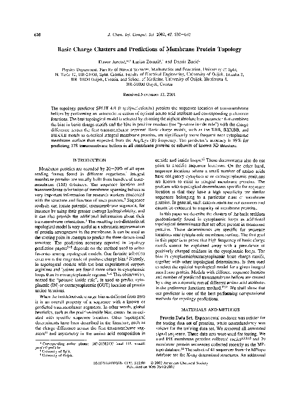 (PDF) Basic Charge Clusters and Predictions of Membrane Protein Topology