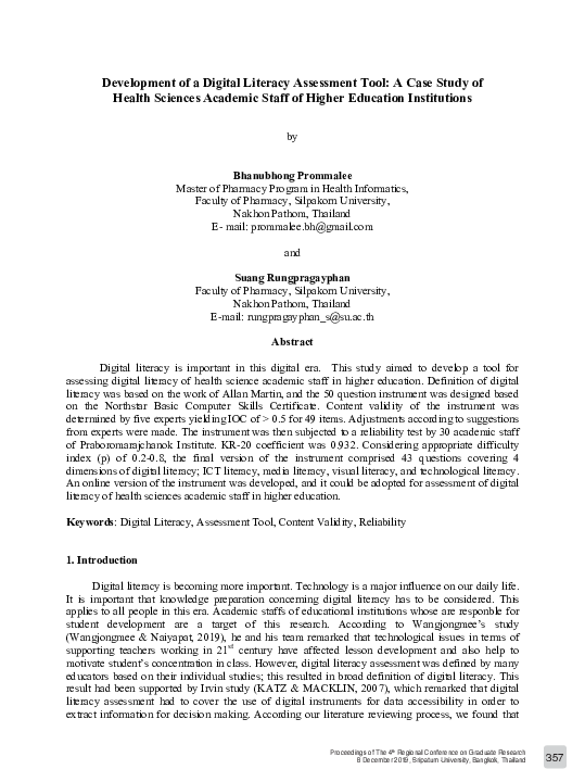 (PDF) Development of a Digital Literacy Assessment Tool: A Case Study ...