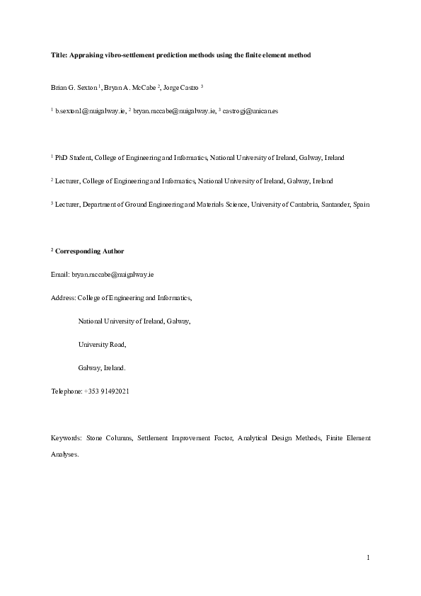 (PDF) Appraising vibro-settlement prediction methods using the finite element method