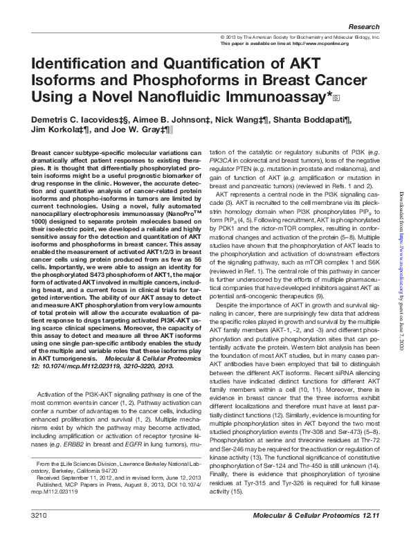 (PDF) Identification and Quantification of AKT Isoforms and Phosphoforms in Breast Cancer Using ...