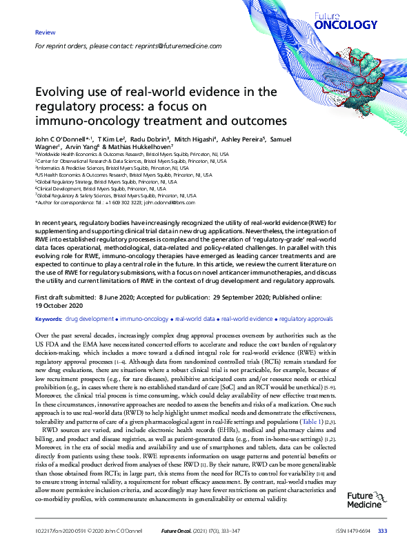 (PDF) Evolving use of real-world evidence in the regulatory process: a ...