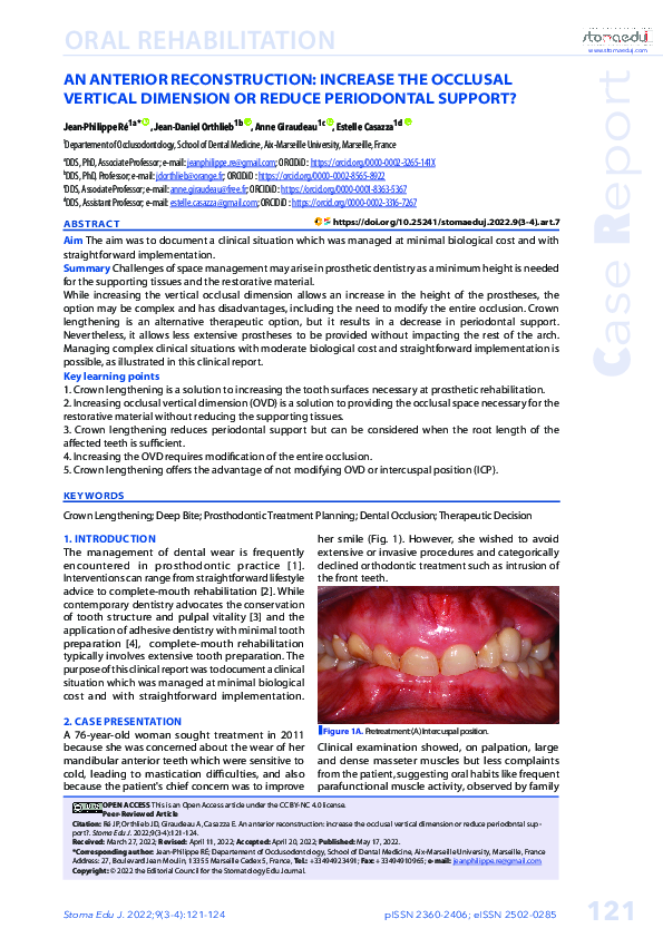 (PDF) An anterior reconstruction: increase the occlusal vertical ...