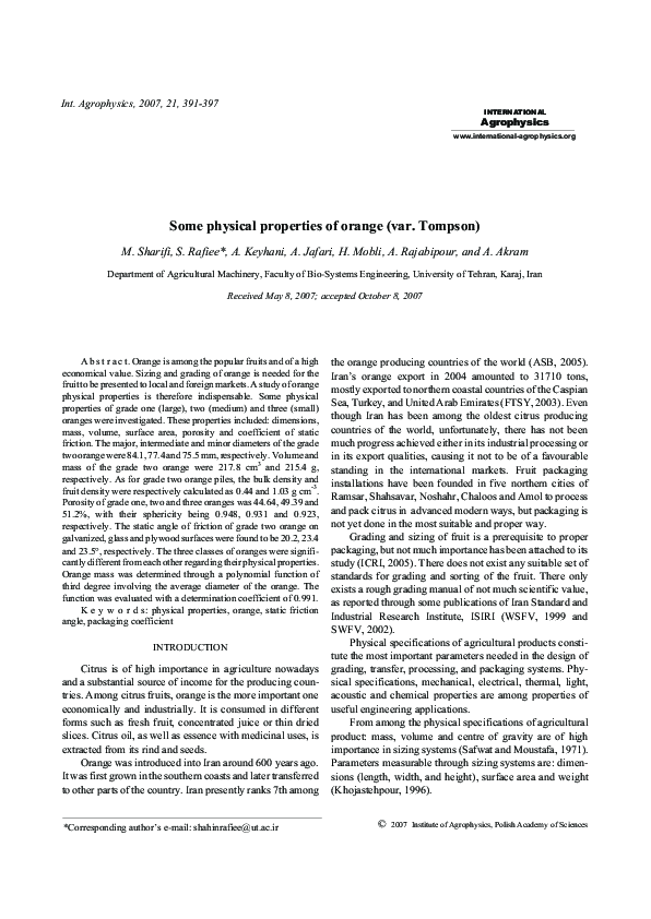 (PDF) Some physical properties of orange [var. Tompson]