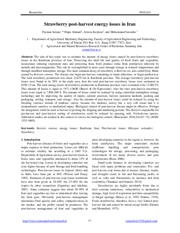 (PDF) Strawberry post-harvest energy losses in Iran | Alireza Keyhani ...