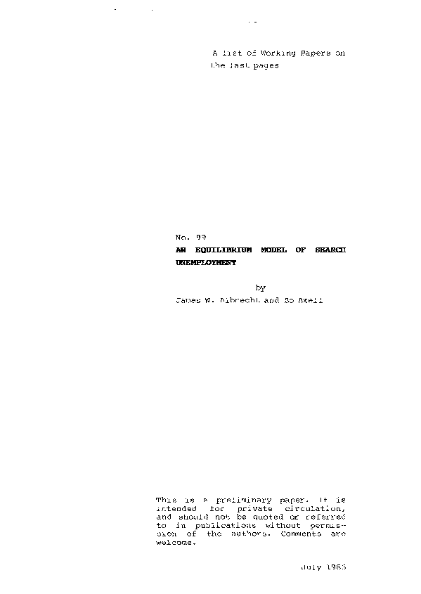 (PDF) An Equilibrium Model of Search Unemployment | James Albrecht ...
