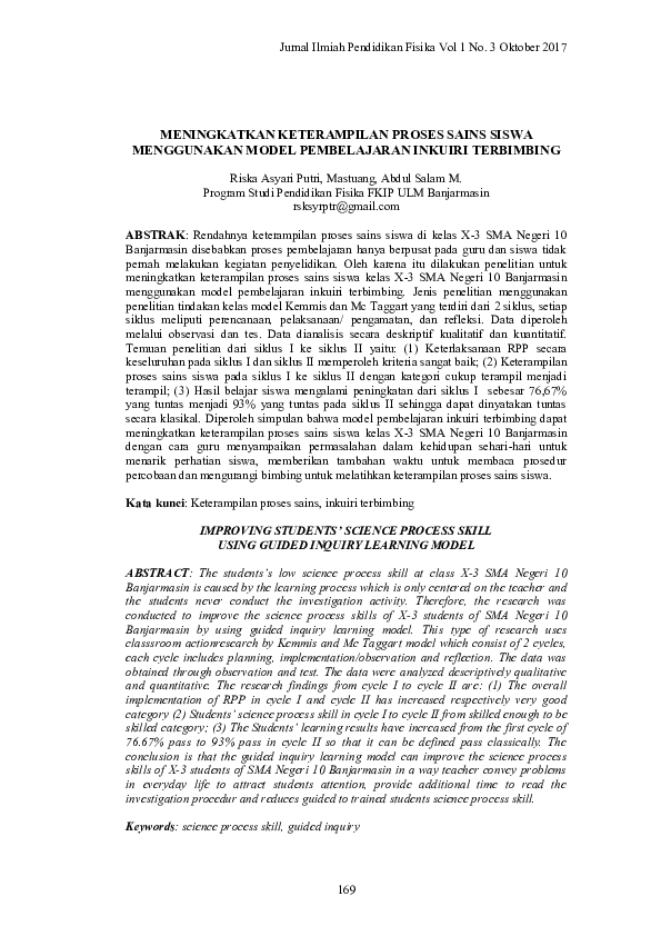 (PDF) Meningkatkan Keterampilan Proses Sains Siswa Menggunakan Model Pembelajaran Inkuiri ...