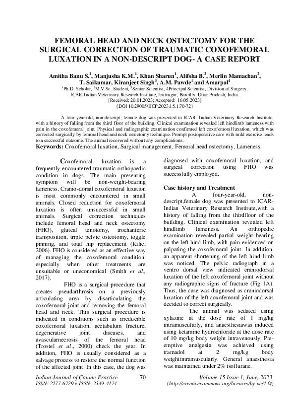 (PDF) Femoral Head and Neck Ostectomy for the Surgical Correction of ...