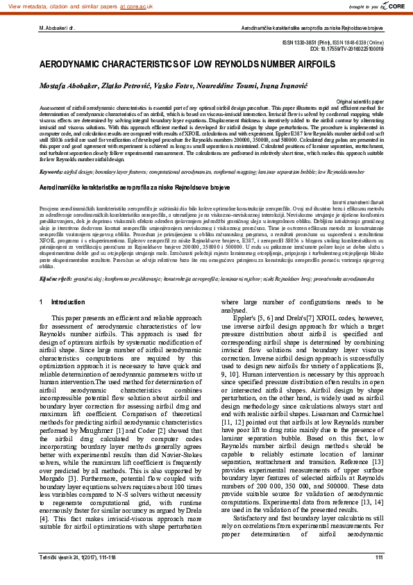 (PDF) Aerodynamic characteristics of low Reynolds number airfoils