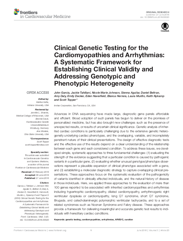 (PDF) Clinical Genetic Testing for the Cardiomyopathies and Arrhythmias ...