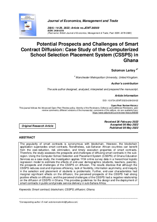 (PDF) Potential Prospects and Challenges of Smart Contract Diffusion ...