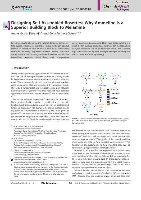 (PDF) Designing Self‐Assembled Rosettes: Why Ammeline is a Superior ...