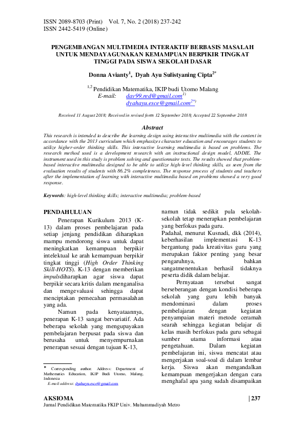 (PDF) Pengembangan Multimedia Interaktif Berbasis Masalah Untuk Mendayagunakan Kemampuan ...