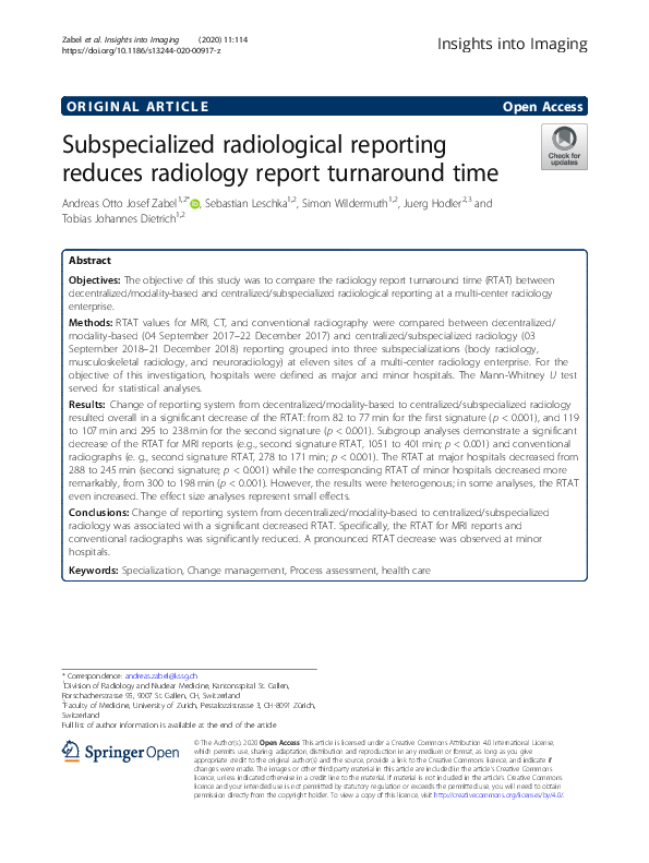(PDF) Subspecialized radiological reporting reduces radiology report ...