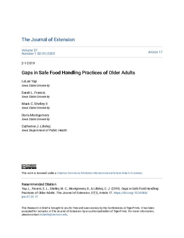 (PDF) Gaps in Safe Food Handling Practices of Older Adults