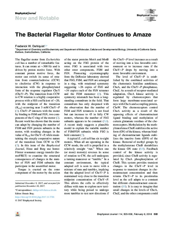 (PDF) The Bacterial Flagellar Motor Continues to Amaze | Frederick Dahlquist - Academia.edu