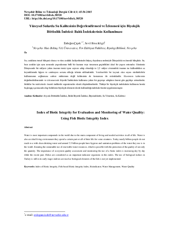(PDF) Index of biotic integrity for evaluation and monitoring of water ...