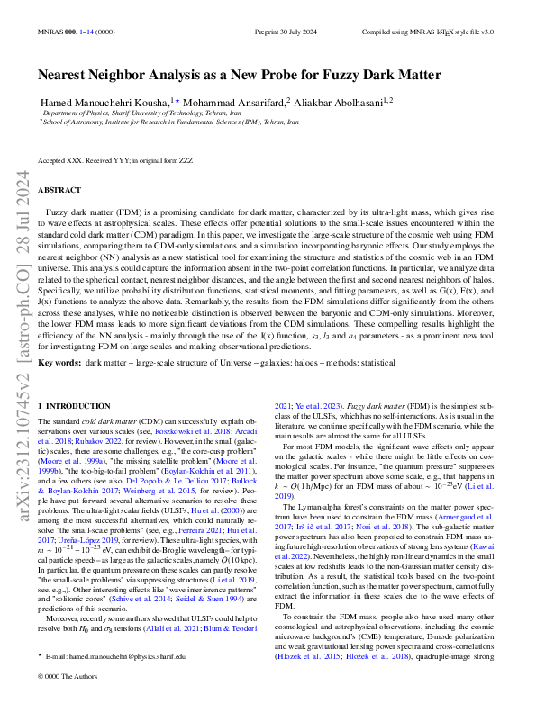 (PDF) Nearest Neighbor Analysis as a New Probe for Fuzzy Dark Matter