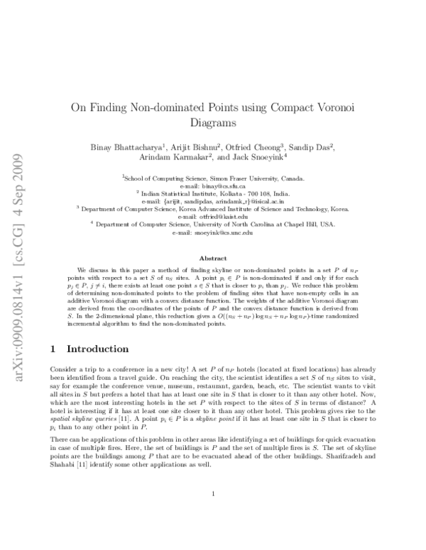 (PDF) On Finding Non-dominated Points using Compact Voronoi Diagrams