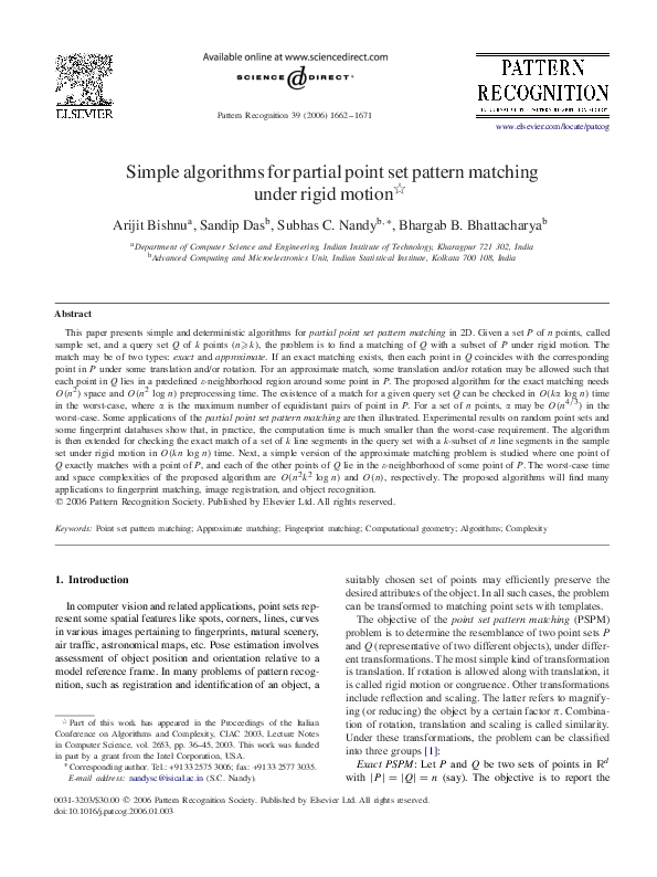 (PDF) Simple algorithms for partial point set pattern matching under ...