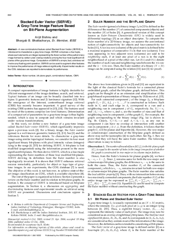 (PDF) Stacked Euler Vector (SERVE): A Gray-Tone Image Feature Based on ...