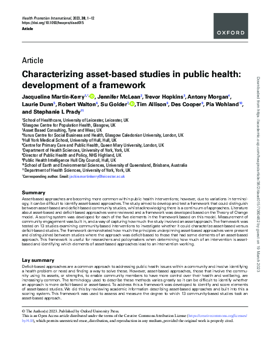 (PDF) Characterizing asset-based studies in public health: development ...