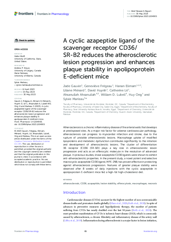 (PDF) A cyclic azapeptide ligand of the scavenger receptor CD36/SR-B2 ...