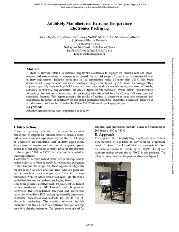 (PDF) Additively Manufactured Extreme Temperature Electronics Packaging