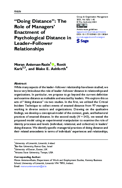 (PDF) Doing Distance': The Role of Managers’ Enactment of Distance in ...
