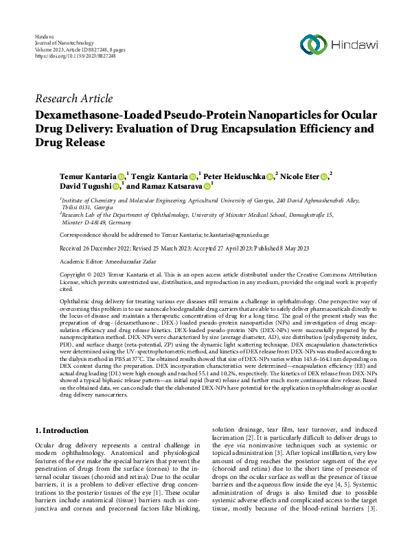 (PDF) Dexamethasone-Loaded Pseudo-Protein Nanoparticles for Ocular Drug ...