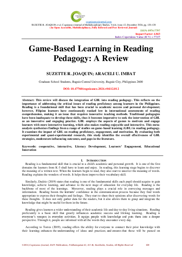 (PDF) Game-Based Learning in Reading Pedagogy: A Review