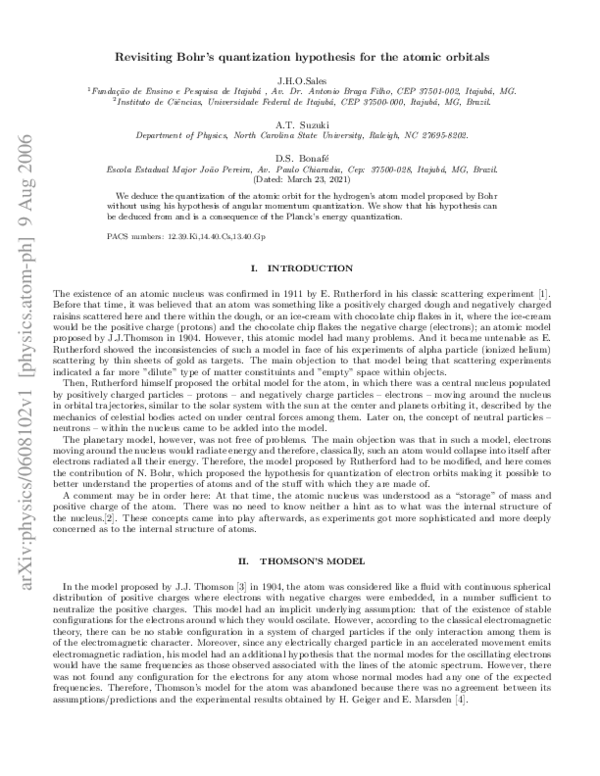 (PDF) Revisiting Bohr's quantization hypothesis for the atomic orbitals