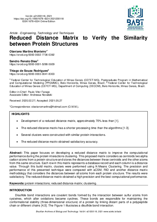 (PDF) Reduced Distance Matrix to Verify the Similarity between Protein ...