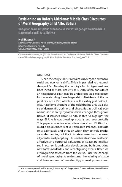 (PDF) Envisioning an Orderly Altiplano: Middle Class Discourses of ...