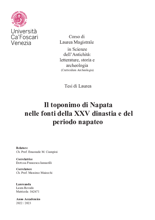 (PDF) Il toponimo di Napata nelle fonti della XXV dinastia e del ...