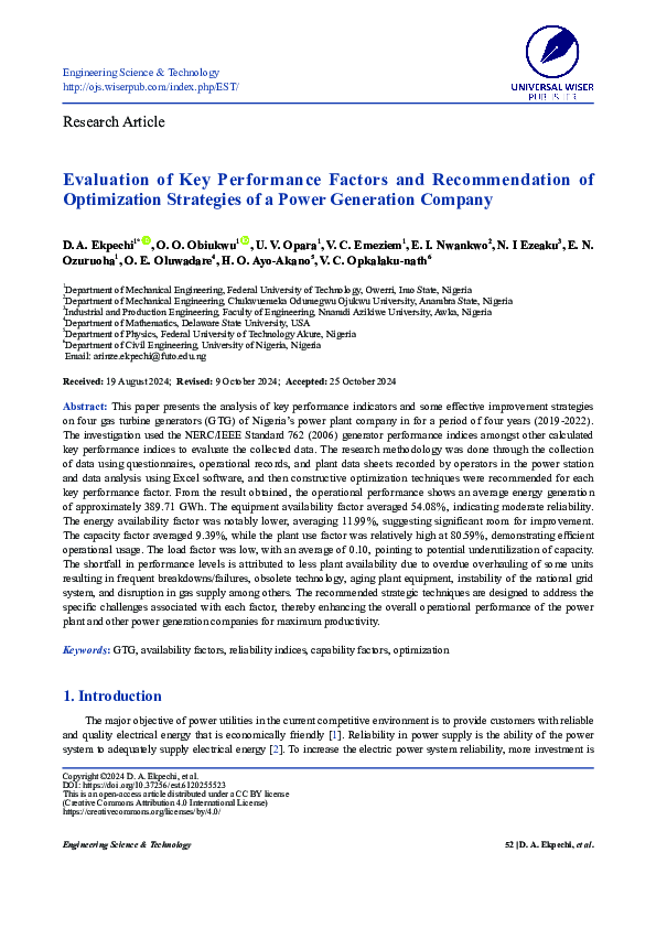 (PDF) Evaluation of Key Performance Factors and Recommendation of ...