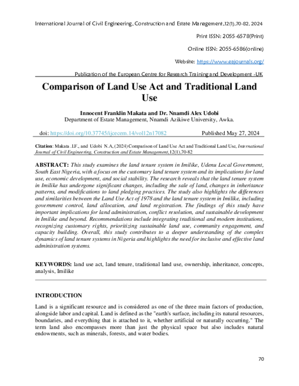 (PDF) Comparison of Land Use Act and Traditional Land Use